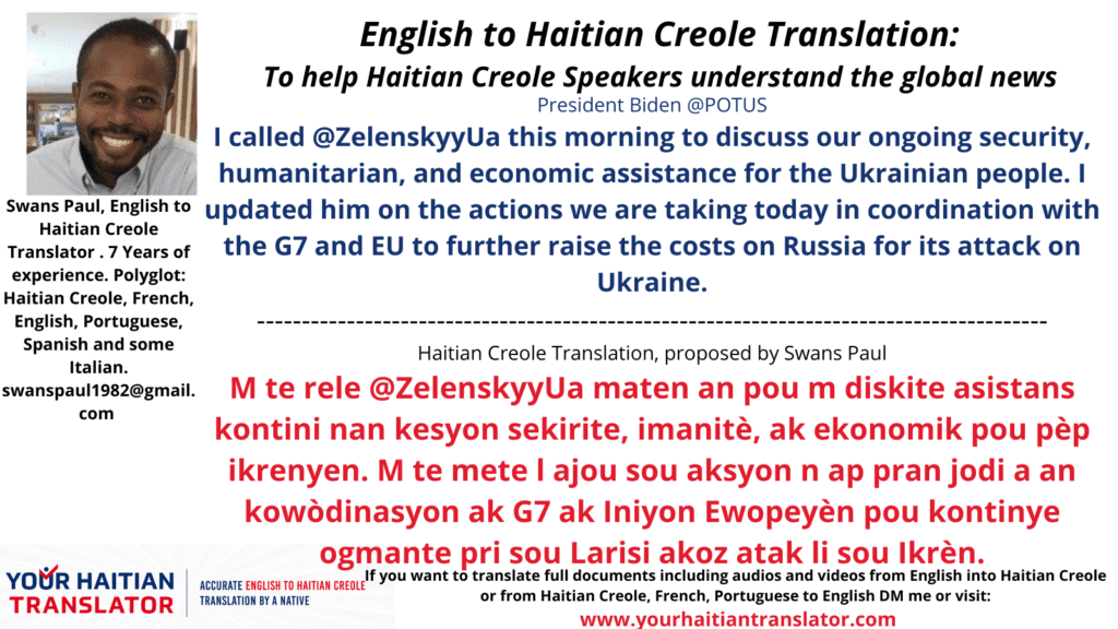 English to Haitian Creole Translator: My Resume
